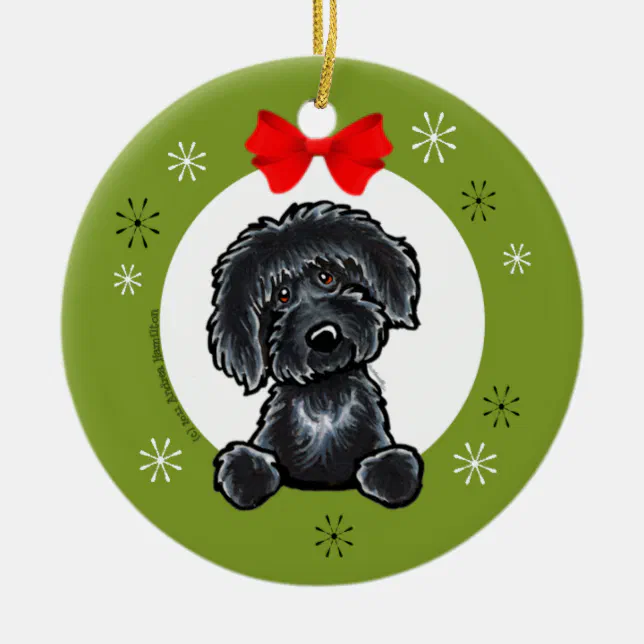 Black Labradoodle Christmas Classic Ceramic Ornament | Zazzle