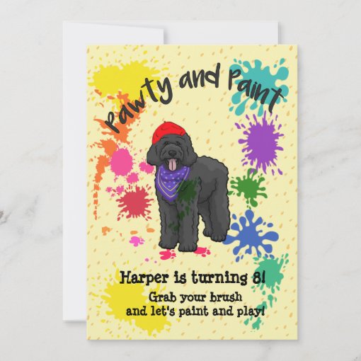 Black Labradoodle Dog Art Birthday Party Invite | Zazzle