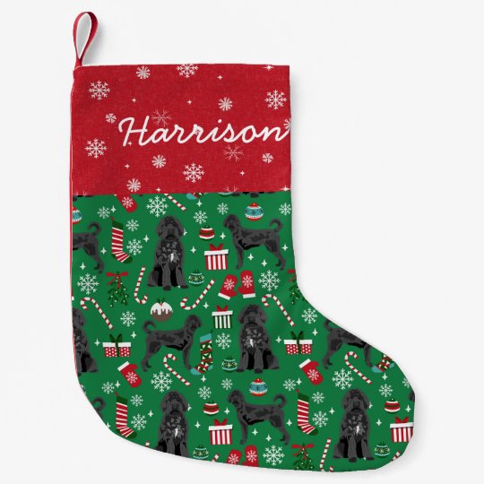 Black Labradoodle Dog custom name Small Christmas Stocking | Zazzle.com