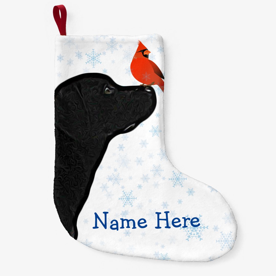 Black Labrador and Cardinal Christmas Small Christmas Stocking | Zazzle