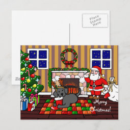 Black Labrador and Santa Christmas Cartoon Holiday Postcard | Zazzle