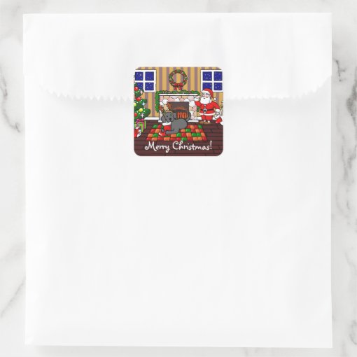 Black Labrador and Santa Christmas Cartoon Square Sticker | Zazzle