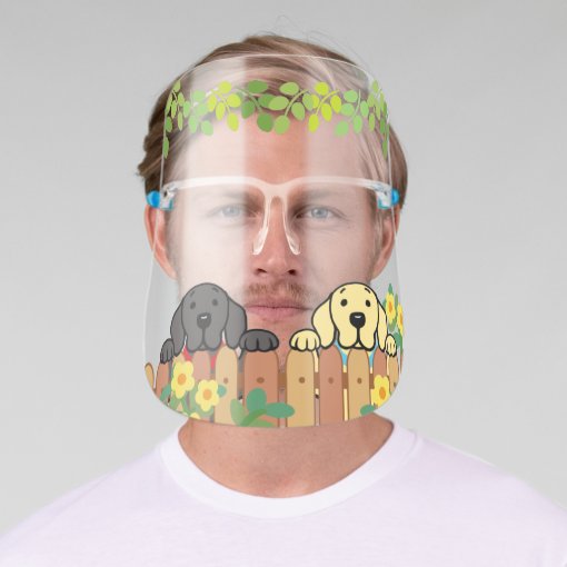 Black Labrador and Yellow Labrador Watching Face Shield | Zazzle