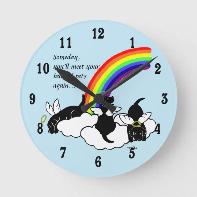 Black Labrador Angels Rainbow Bridge Round Clock | Zazzle