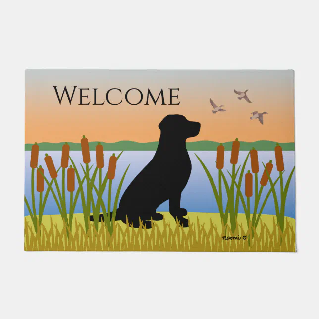 Black Labrador Bird Dog Sunset Doormat | Zazzle
