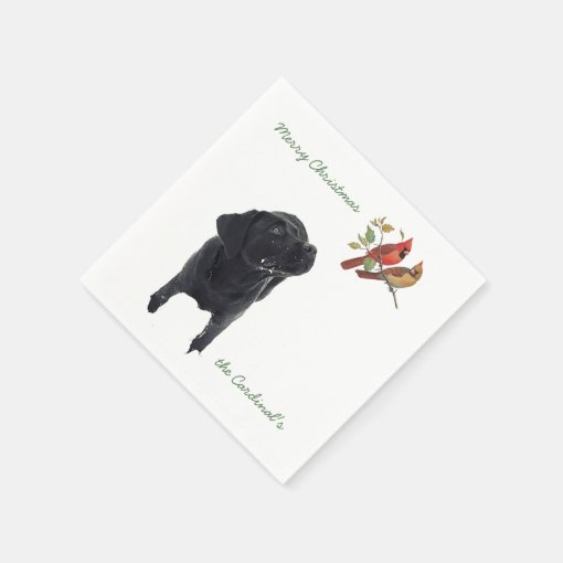 Black Labrador Christmas Cardinals Cute Dog Napkins | Zazzle