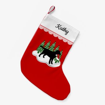 Black Labrador Christmas Evergreen Trees Small Christmas Stocking | Zazzle