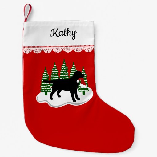 Black Labrador Christmas Evergreen Trees Small Christmas Stocking | Zazzle