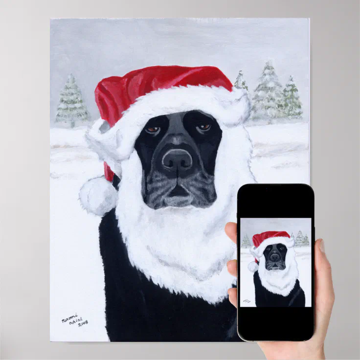 Black Labrador Christmas Santa Artwork Poster | Zazzle