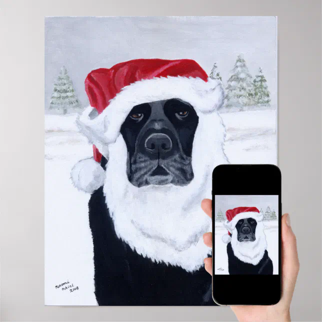 Black Labrador Christmas Santa Artwork Poster | Zazzle