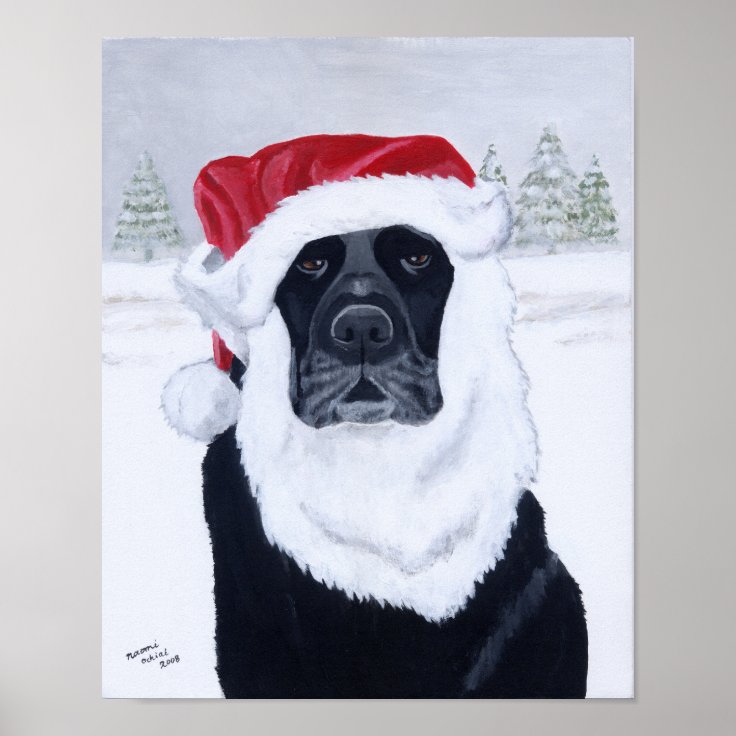 Black Labrador Christmas Santa Artwork Poster | Zazzle