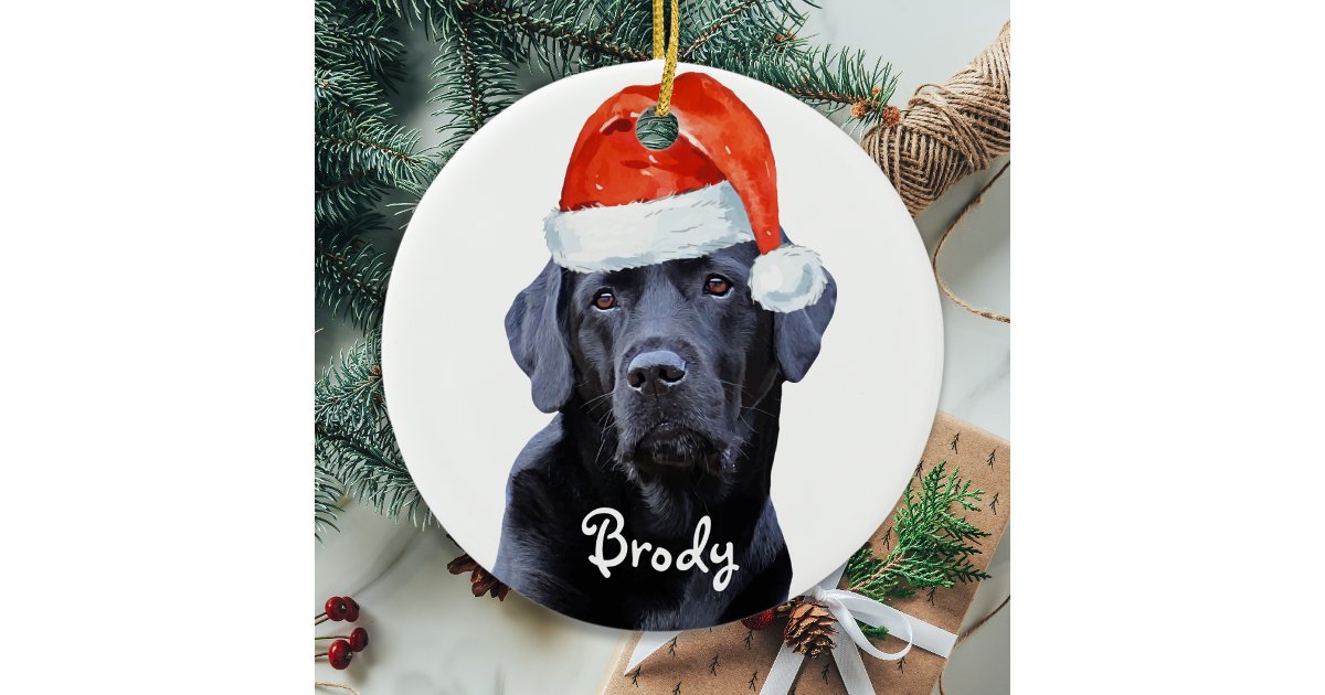 Black Labrador Christmas Santa Dog Labrador Ceramic Ornament | Zazzle