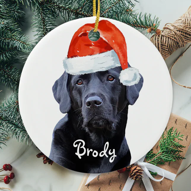 Black Labrador Christmas Santa Dog Labrador Ceramic Ornament | Zazzle
