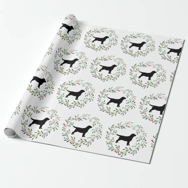Black Labrador Christmas Wreath Retriever Dog Wrapping Paper | Zazzle