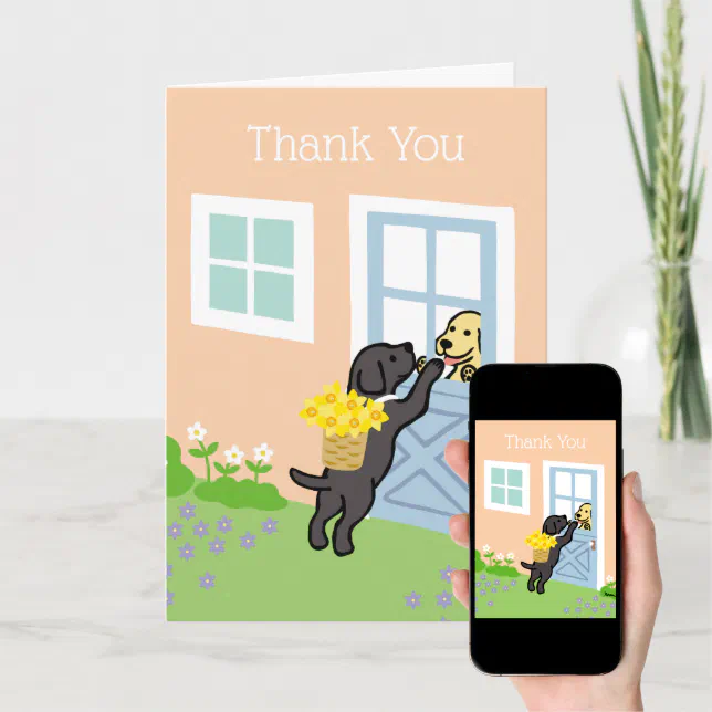 Black Labrador Daffodils Spring Thank you Card | Zazzle