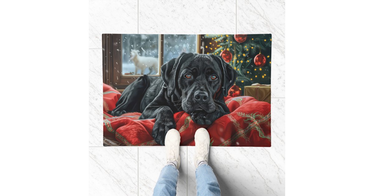 Black Labrador Dog Christmas Festive Doormat | Zazzle