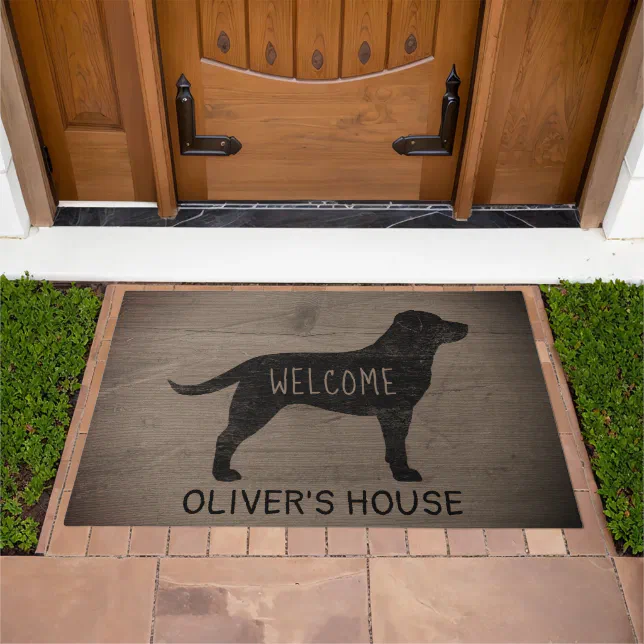 Black Labrador Dog Silhouette Rustic Style Custom Doormat | Zazzle