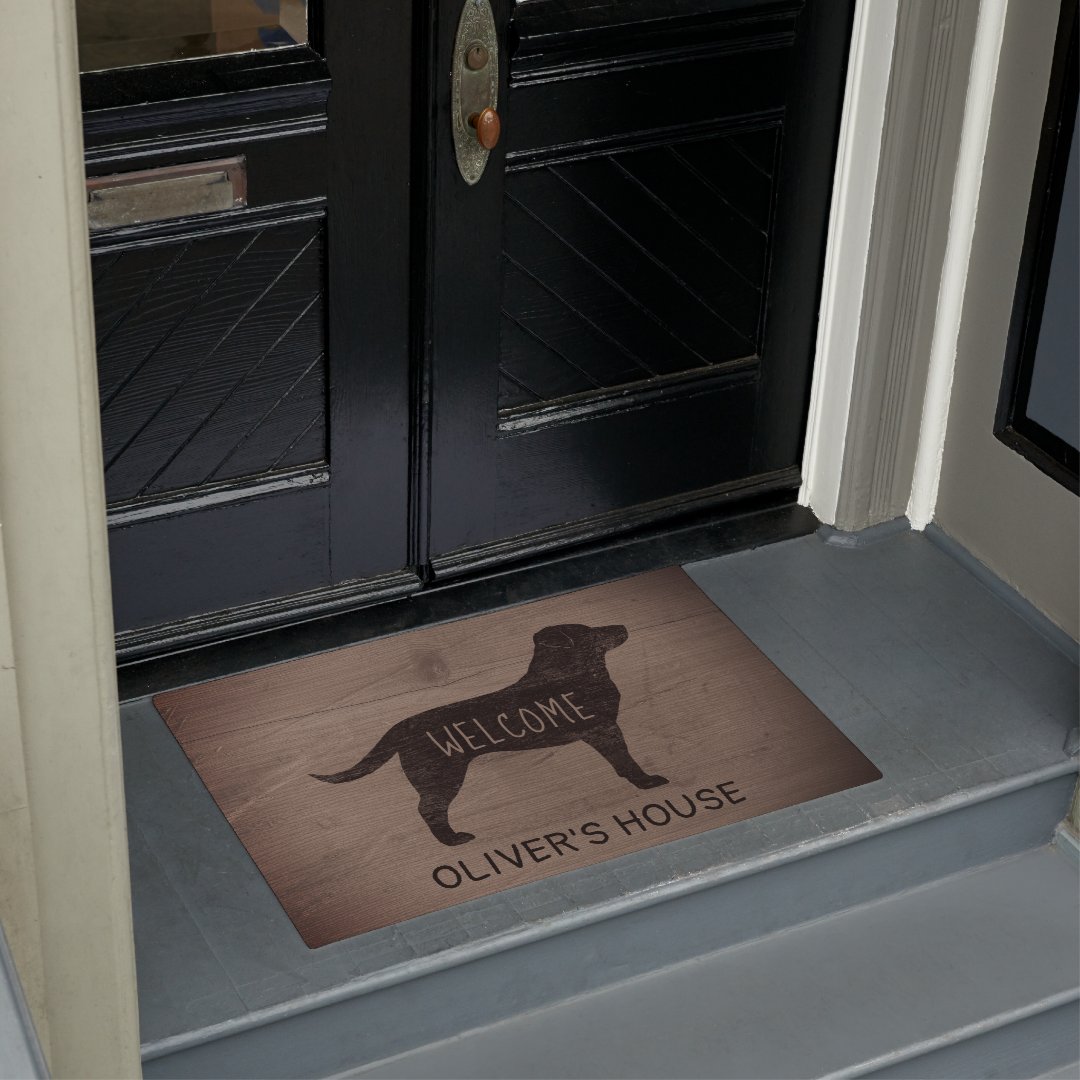 Black Labrador Dog Silhouette Rustic Style Custom Doormat | Zazzle