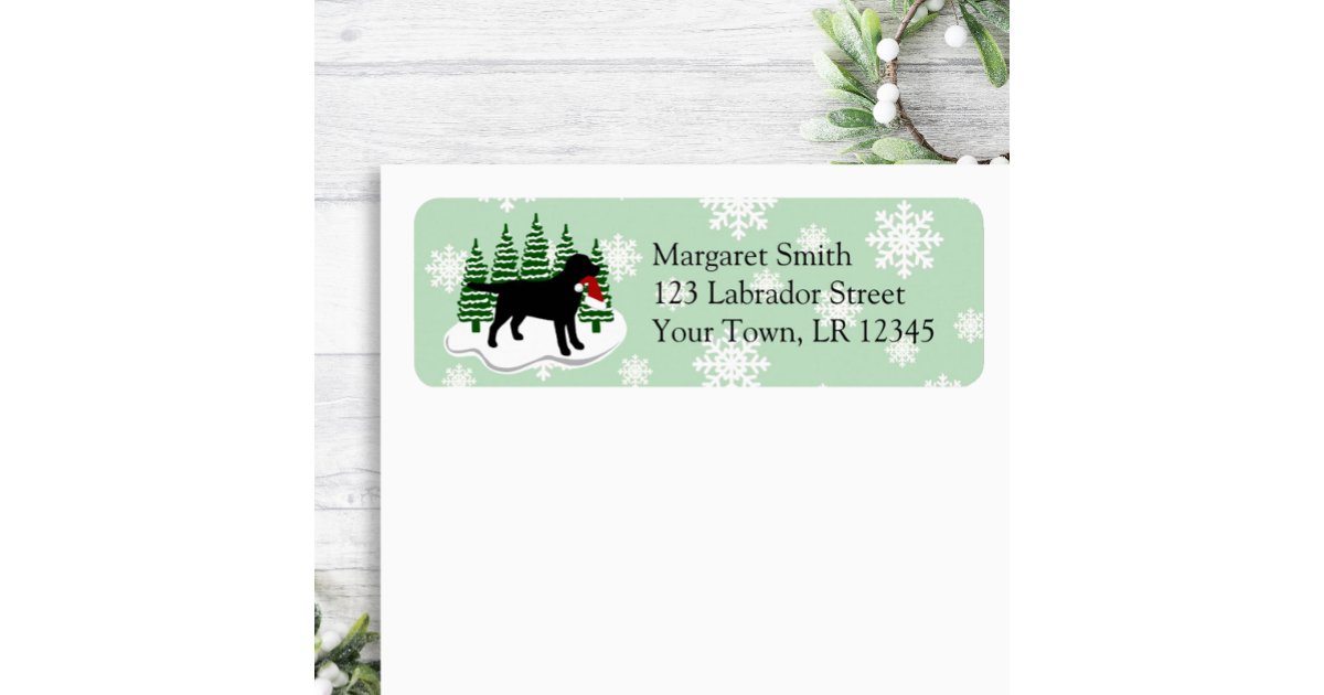 Black Labrador Evergreen Snowflakes Return Address Label | Zazzle