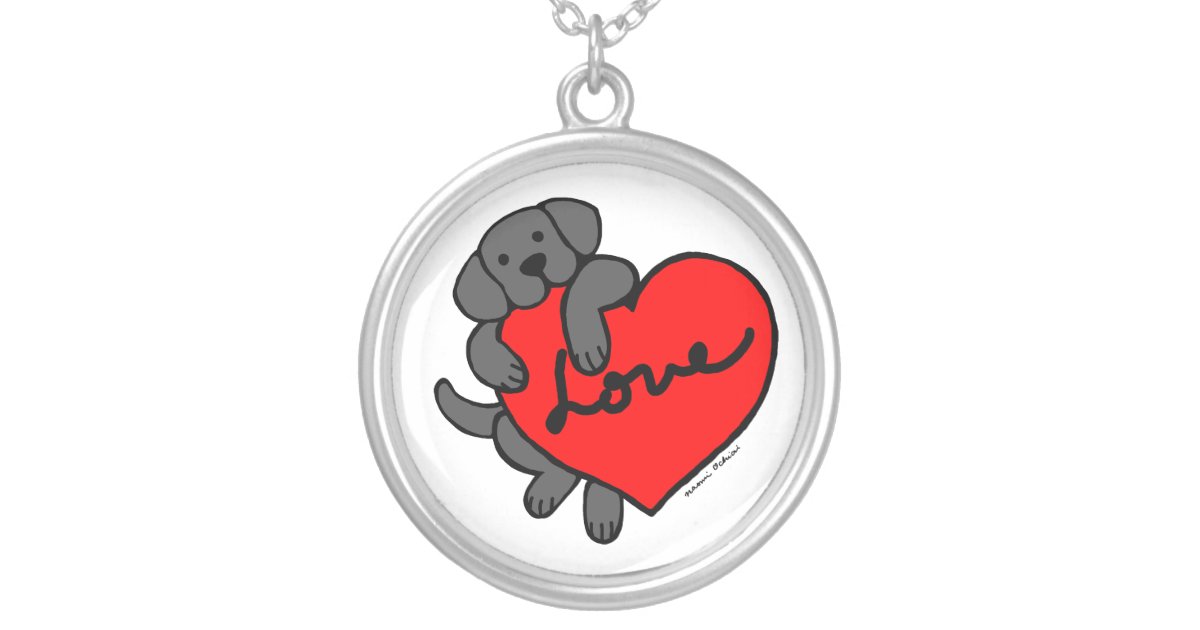 Black Labrador & Heart Cartoon necklace | Zazzle
