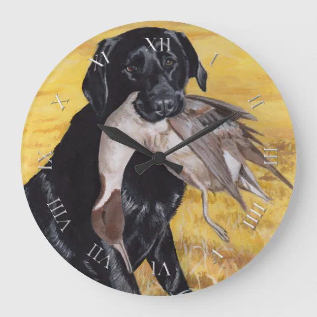 Black Labrador Hunting Dog Large Clock | Zazzle