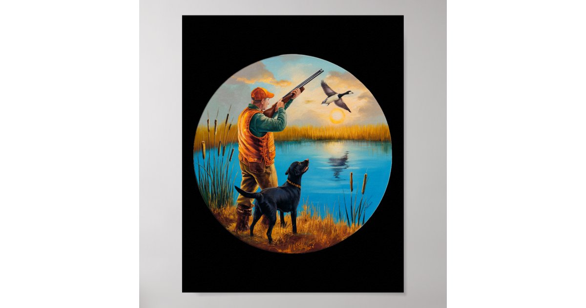 Black Labrador Hunting Lab. Hunting Goose Waterfow Poster | Zazzle