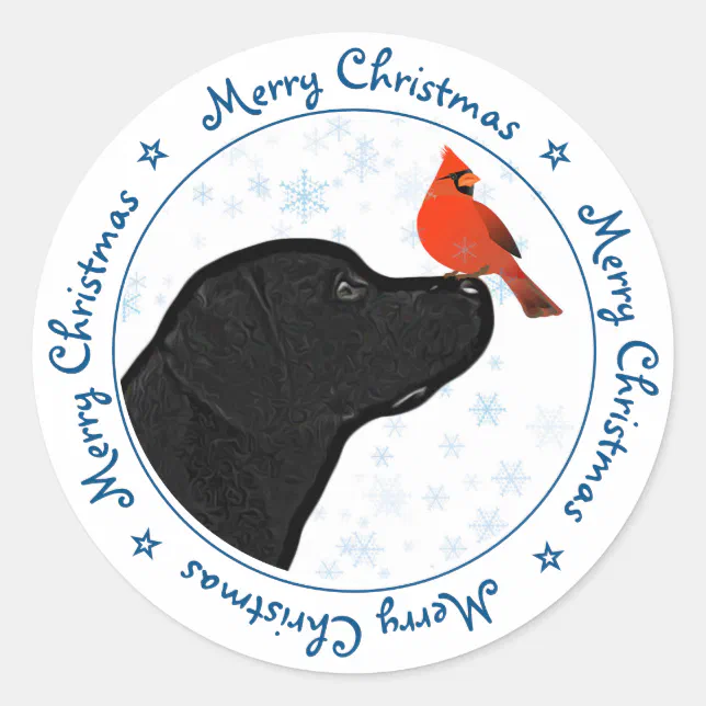 Black Labrador Merry Christmas Classic Round Sticker | Zazzle