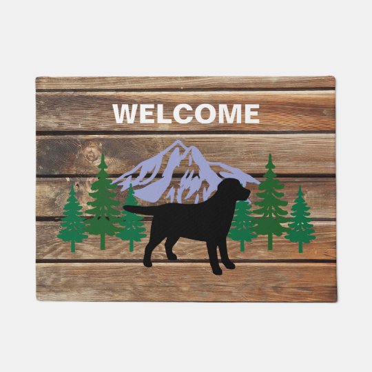 Black Labrador Outline Evergreen Trees Doormat | Zazzle.com