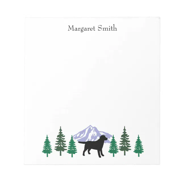 Black Labrador Outline Evergreen Trees Notepad | Zazzle
