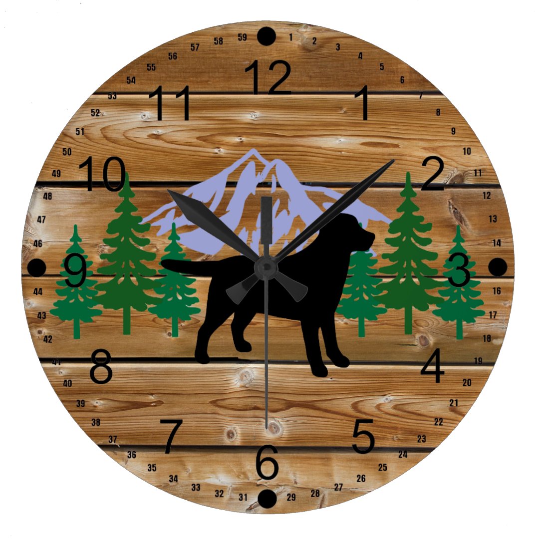 Black Labrador Outline Evergreen Wall Clock | Zazzle