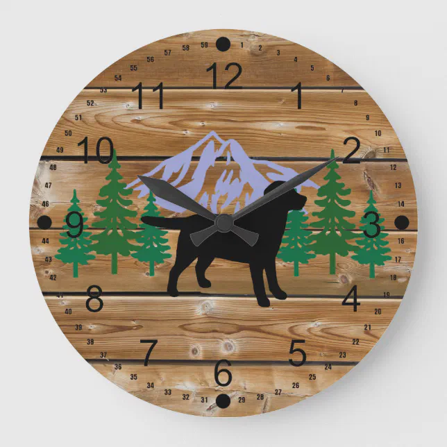 Black Labrador Outline Evergreen Wall Clock | Zazzle