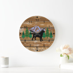 Black Labrador Outline Evergreen Wall Clock | Zazzle