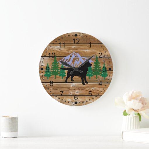 Black Labrador Outline Evergreen Wall Clock | Zazzle