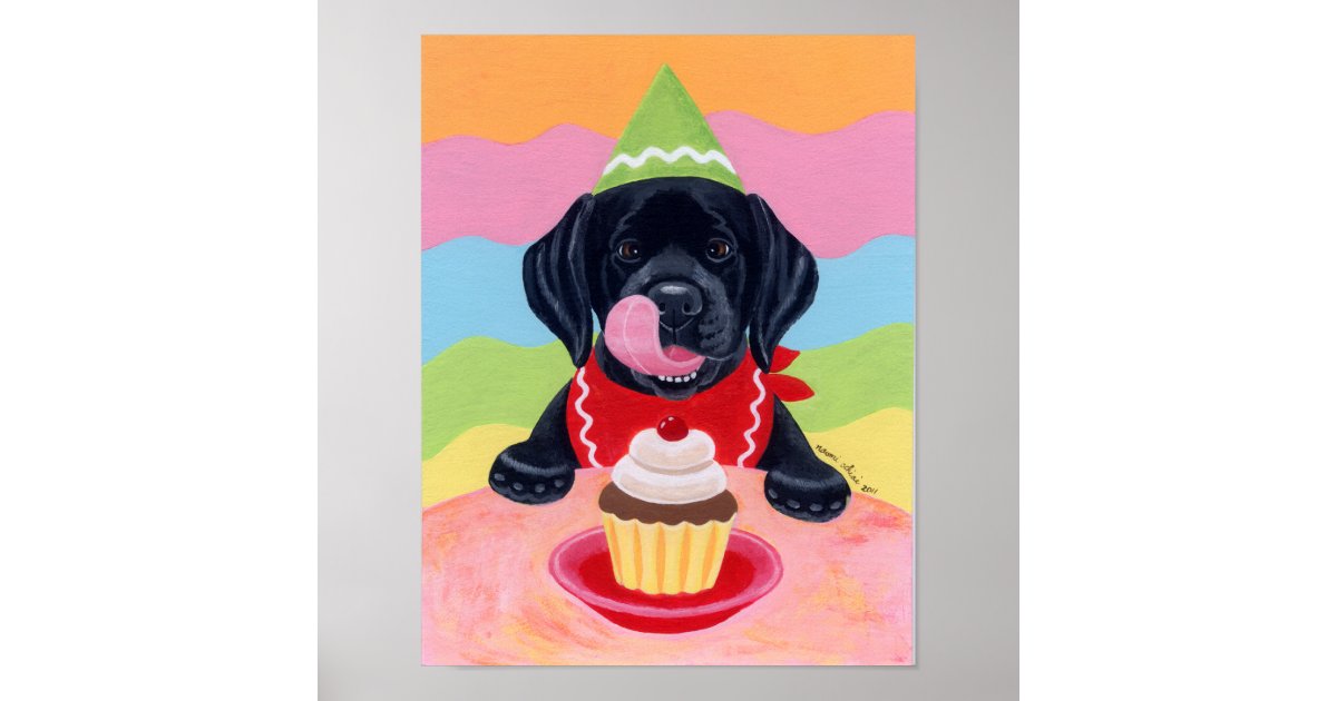 Black Labrador Puppy Birthday Cupcake Artwork Poster | Zazzle