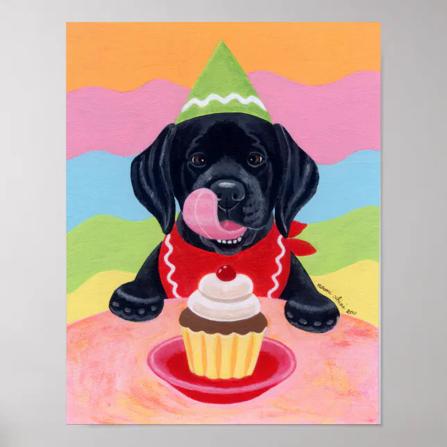 Black Labrador Puppy Birthday Cupcake Artwork Poster | Zazzle