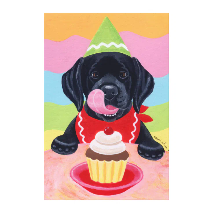Black Labrador Puppy Birthday Cupcake Canvas Print | Zazzle