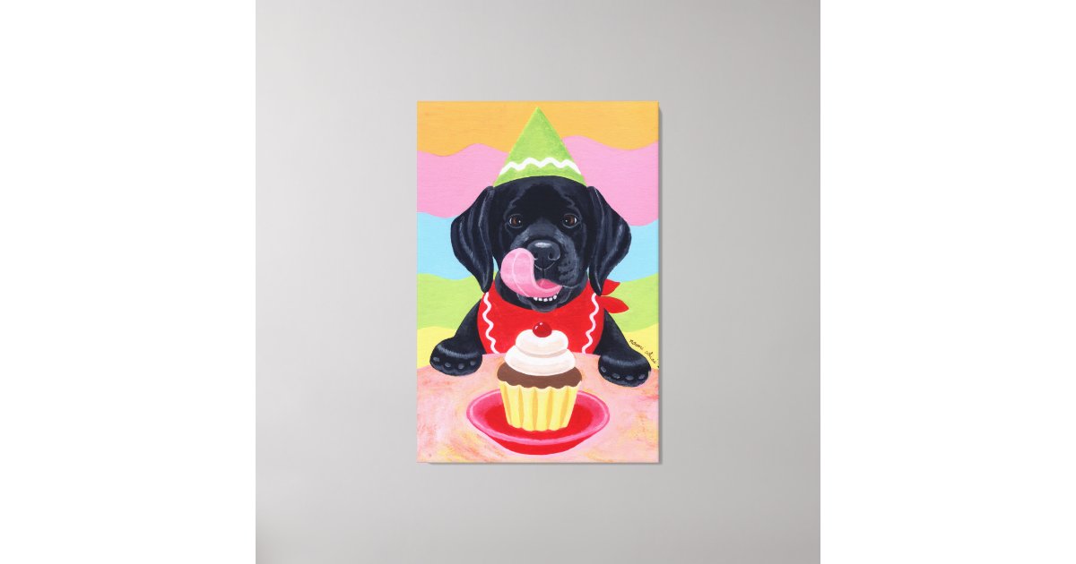 Black Labrador Puppy Birthday Cupcake Canvas Print | Zazzle