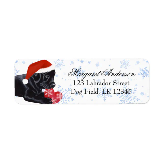 Black Labrador Puppy Christmas Blue Snowflake Label | Zazzle