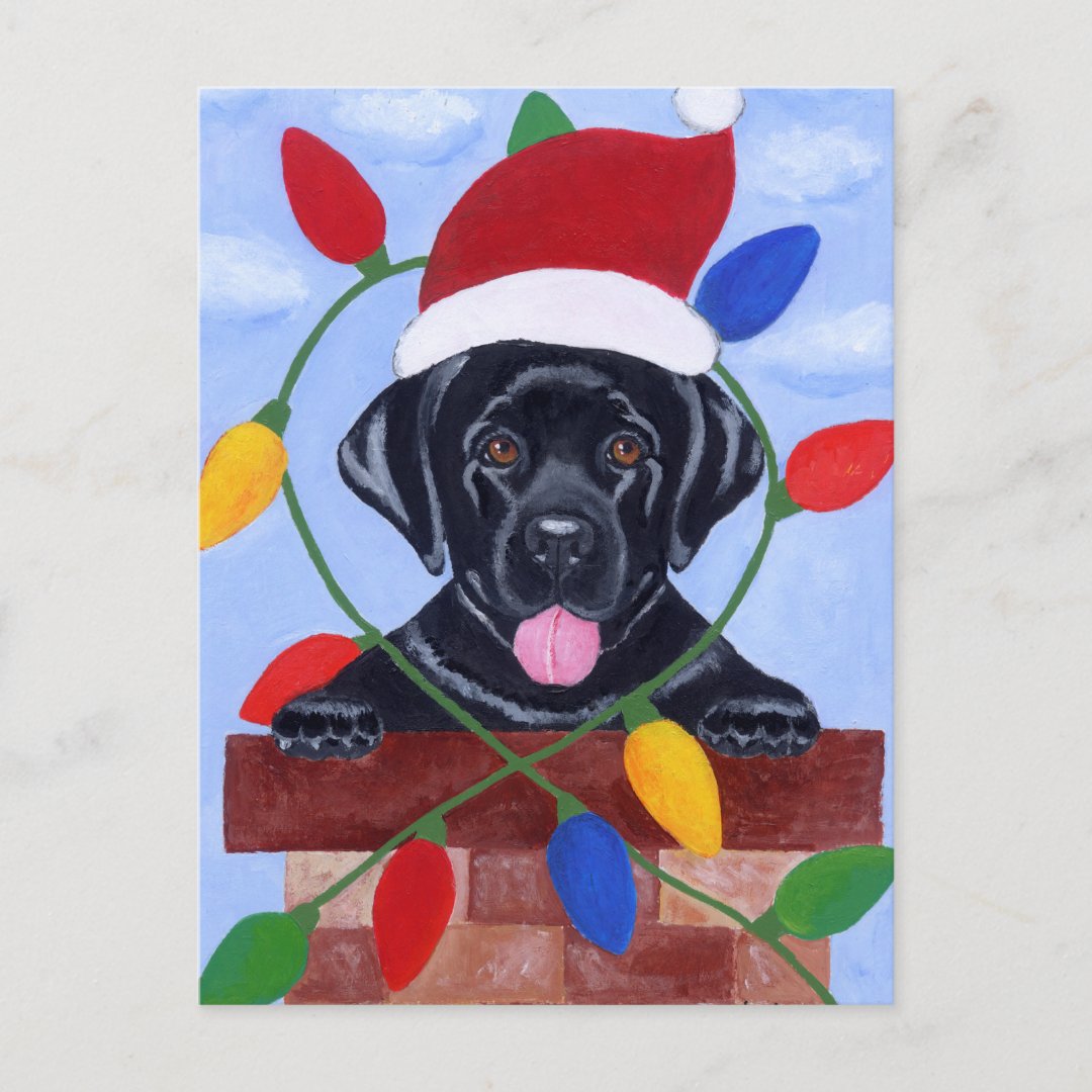 Black Labrador Puppy Christmas Holiday Postcard | Zazzle