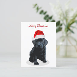 Black Labrador Puppy Merry Christmas Santa Dog Holiday Card | Zazzle