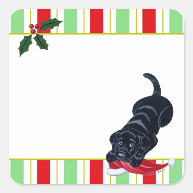 Black Labrador Puppy & Santa Hat Gift Label | Zazzle