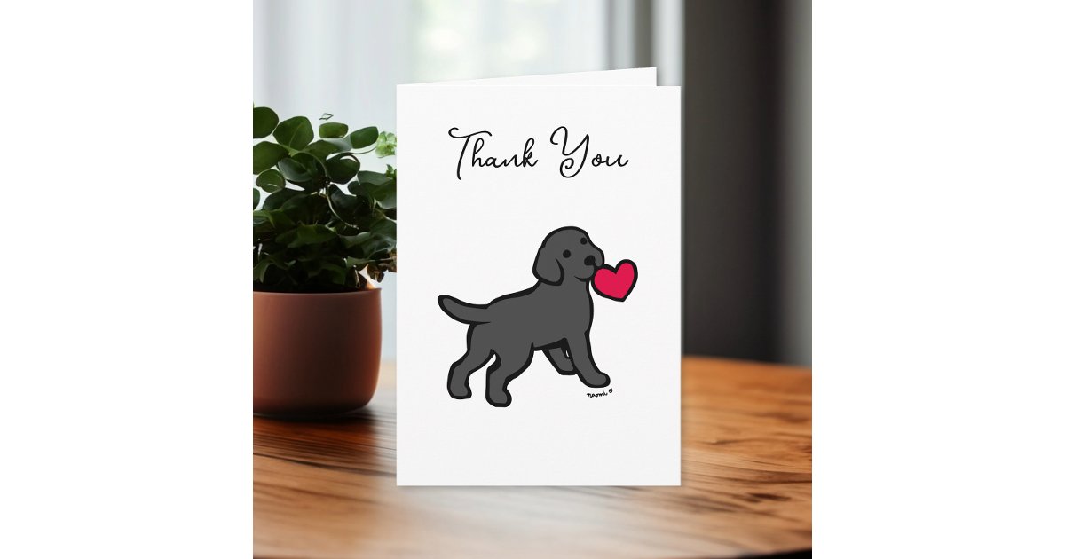 Black Labrador Puppy with a Heart Thank You Card | Zazzle