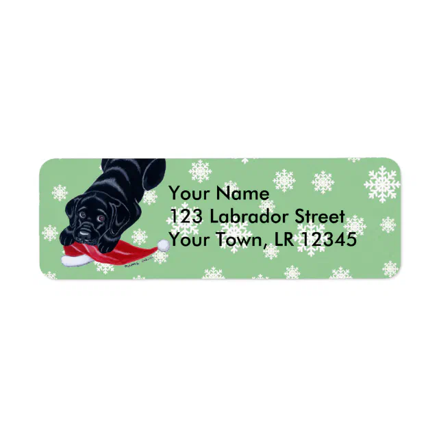 Black Labrador Puppy with Santa Hat Christmas Label | Zazzle