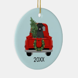 Black Labrador Red Christmas Truck Ceramic Ornament | Zazzle