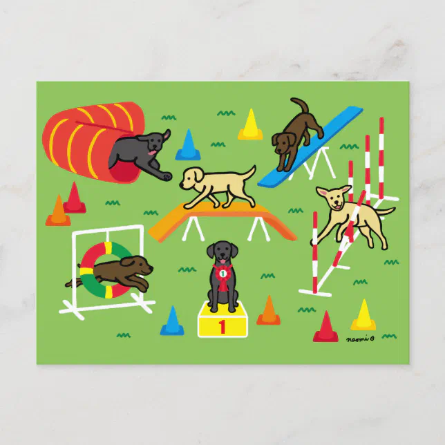 Black Labrador Retriever Agility Cartoon Postcard | Zazzle