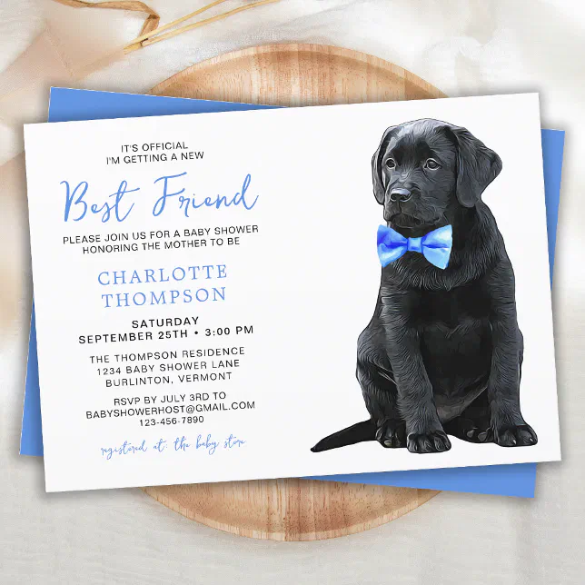 Black Labrador Retriever Baby Shower Cute Simple Invitation | Zazzle