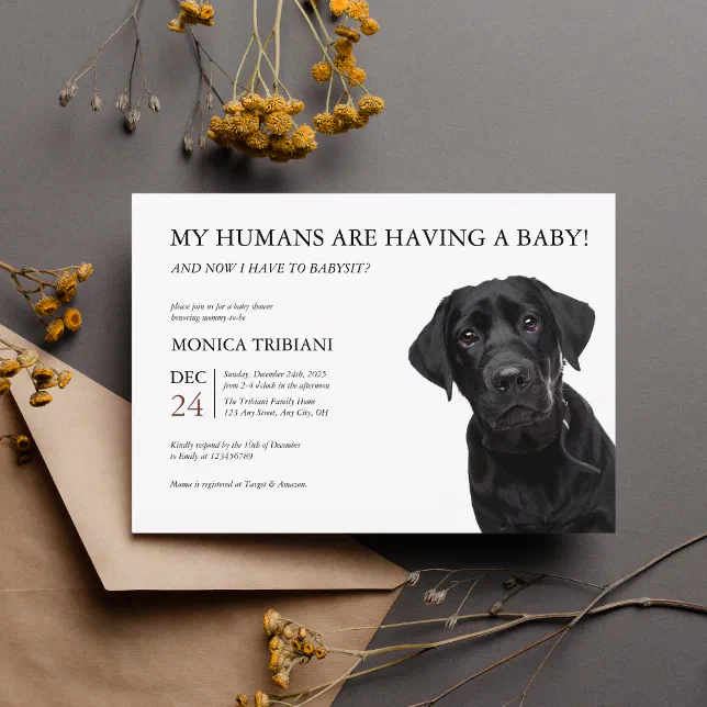 Black Labrador Retriever Baby Shower Minimalist Invitation | Zazzle