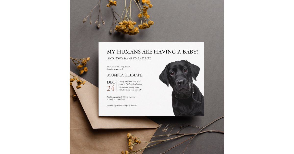 Black Labrador Retriever Baby Shower Minimalist Invitation | Zazzle