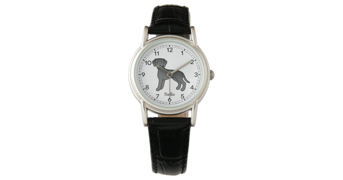 Black Labrador Retriever Cute Cartoon Dog & Name Watch | Zazzle