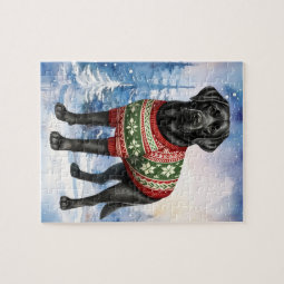 Black Labrador Retriever Cute Christmas Dog Jigsaw Puzzle | Zazzle